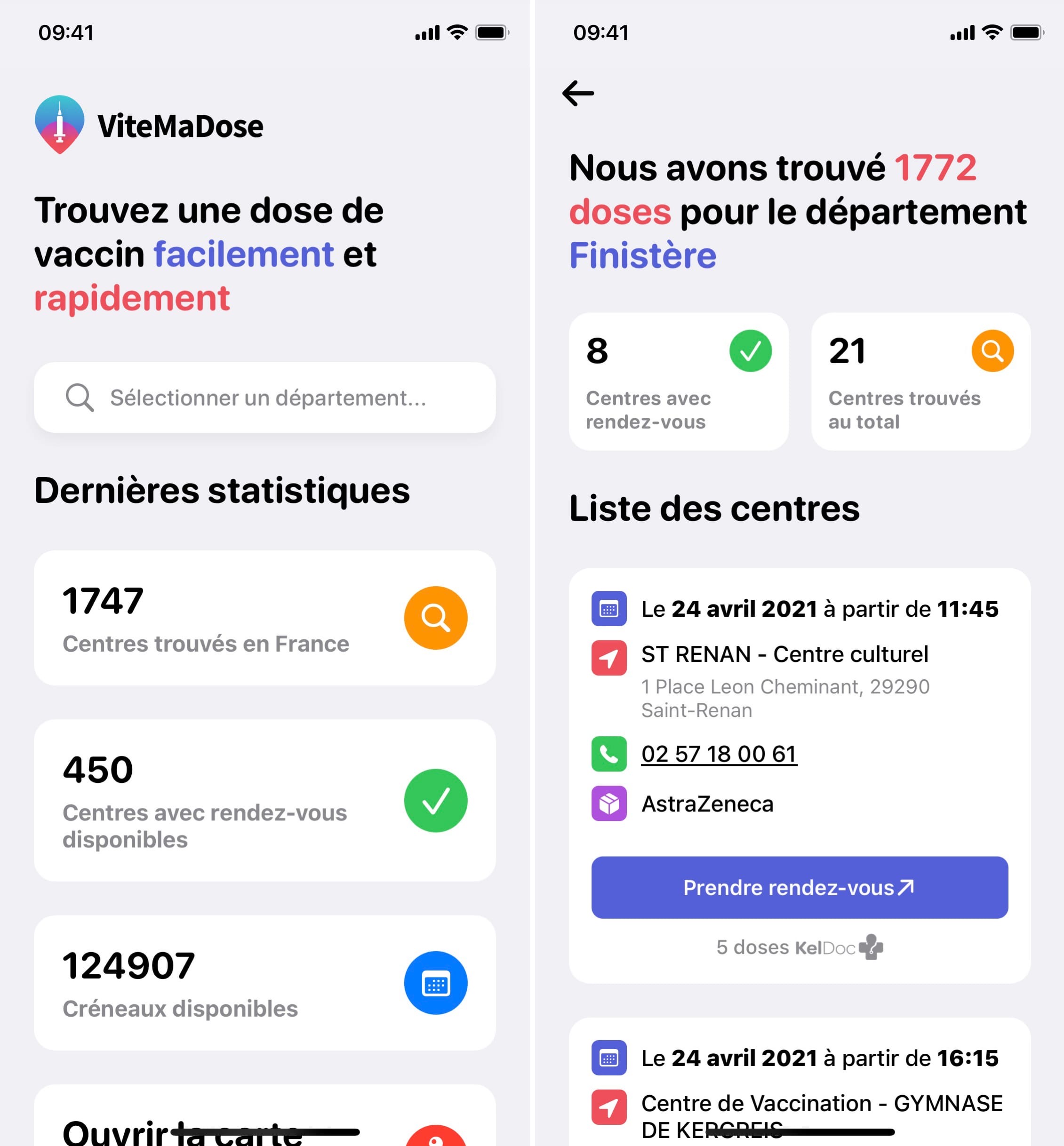 Vite Ma Dose ! est aussi une app iOS et Android pour trouver un créneau ...
