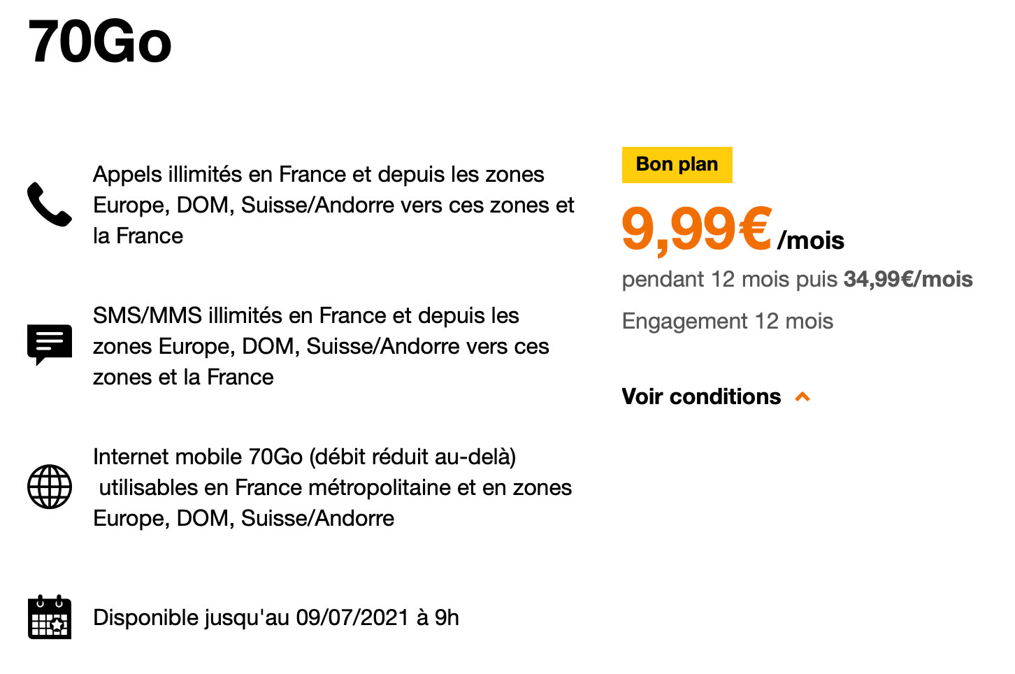 Promo : le forfait 70 Go d'Orange est à 9,99 €/mois pendant un an - iGeneration