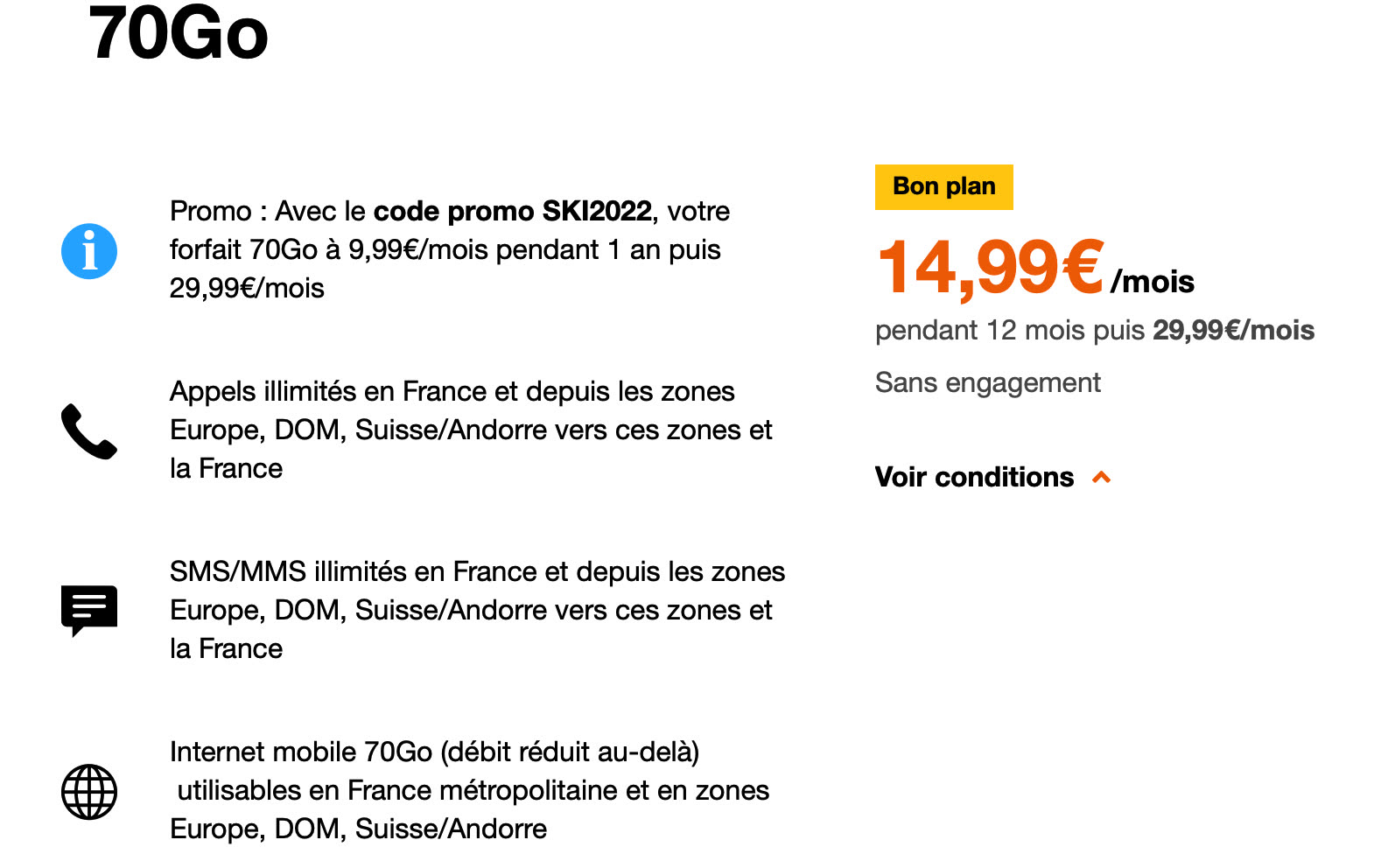 Orange : le forfait 70 Go à 9,99 € par mois pendant un an - iGeneration
