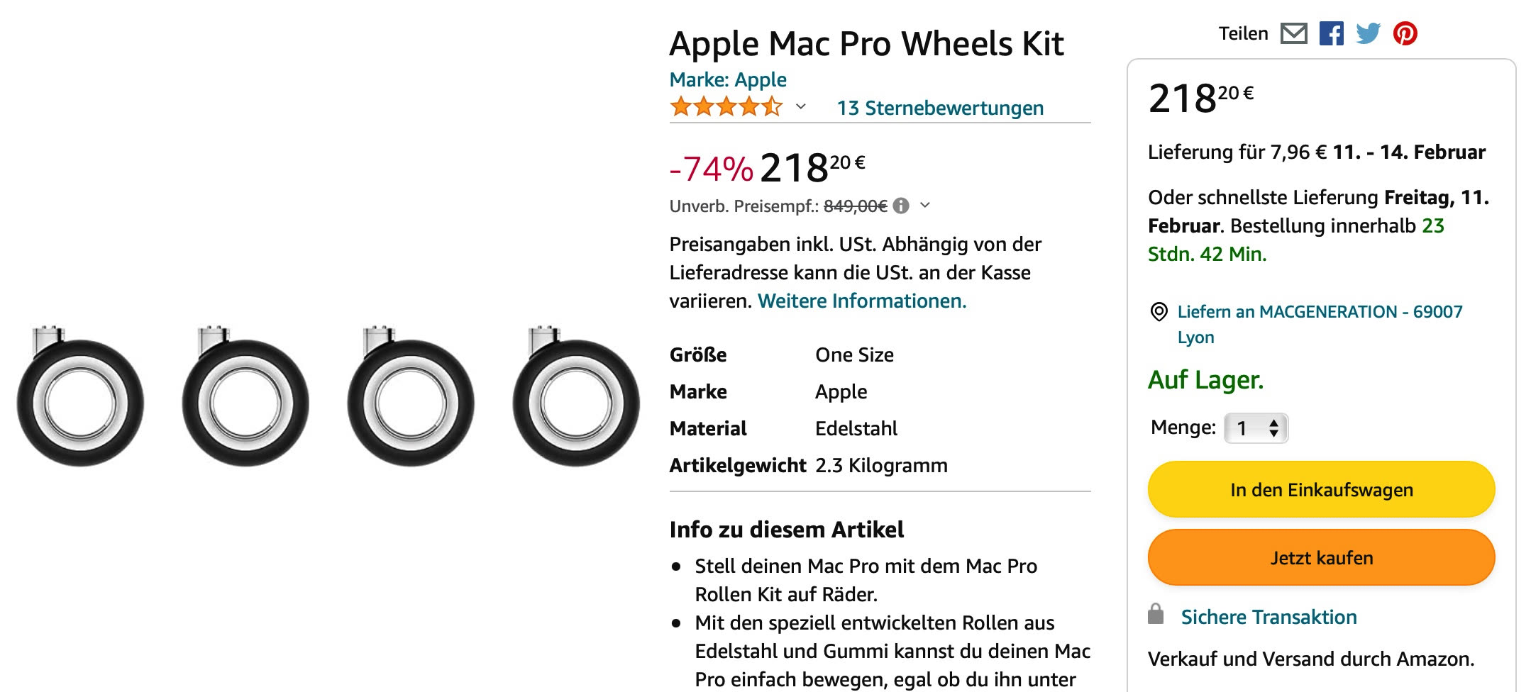 Amazon écrase les prix sur le kit de roulettes pour Mac Pro 🆕 ...