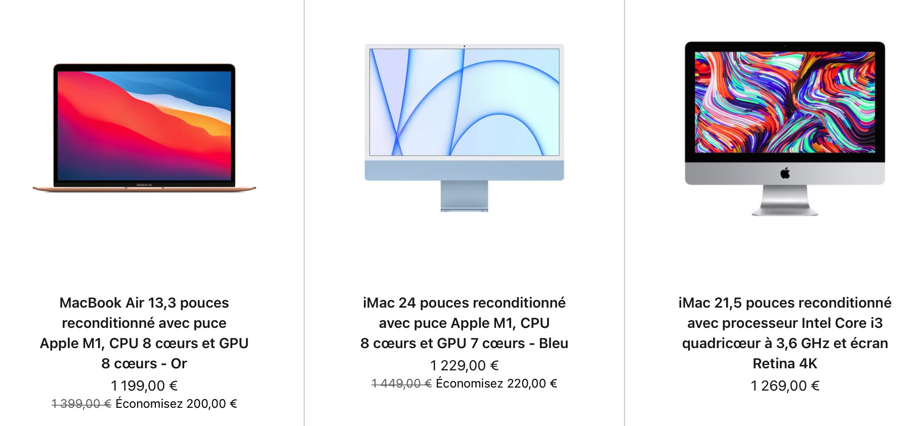 Refurb : iMac M1 à 1 229 € (-220 €), MacBook Air M1 à 959 € (-240 ...