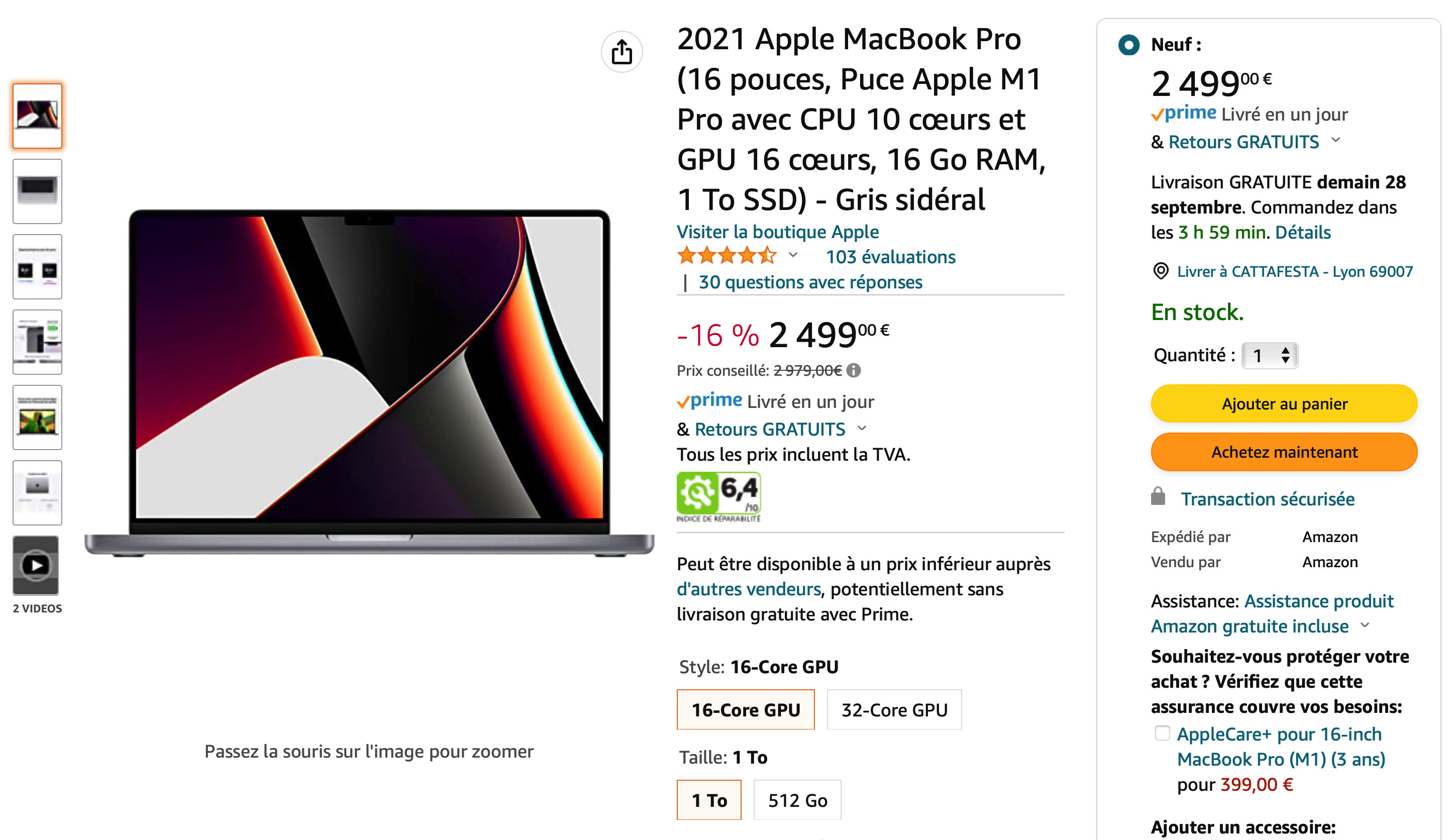 Promo : le MacBook Pro 16 pouces 1 To à 2 499 € chez Amazon - MacGeneration