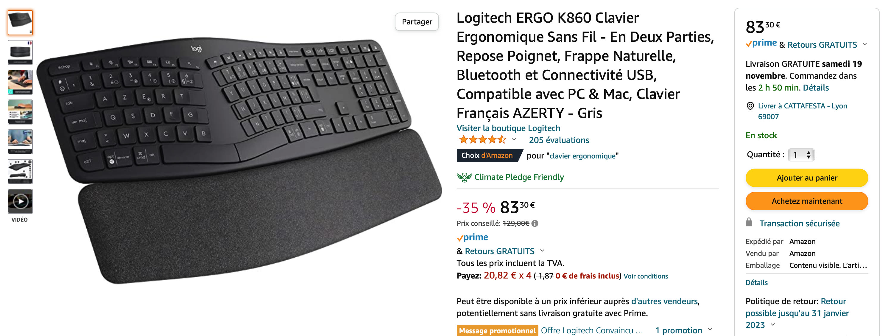 Logitech : le clavier ergonomique Ergo K860 à 83,30 €, son meilleur ...