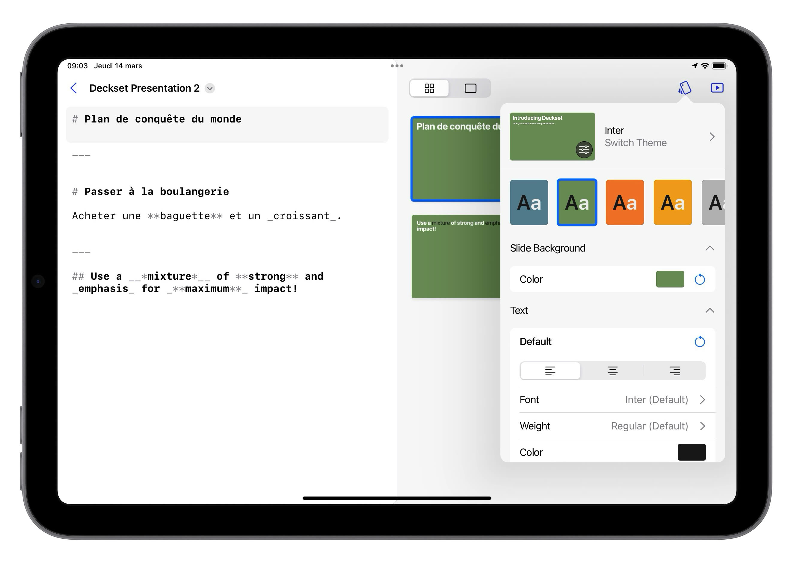 Les PowerPoint très simples de Deckset réalisables maintenant sur iOS ...