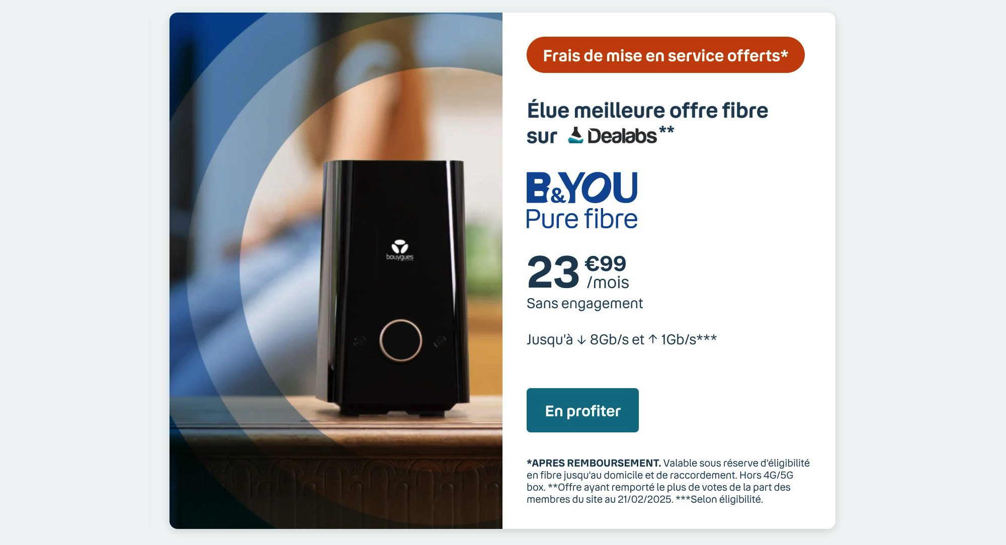 B&You Pure fibre : frais de mise en service exceptionnellement offerts pour cette offre jusqu’à ...