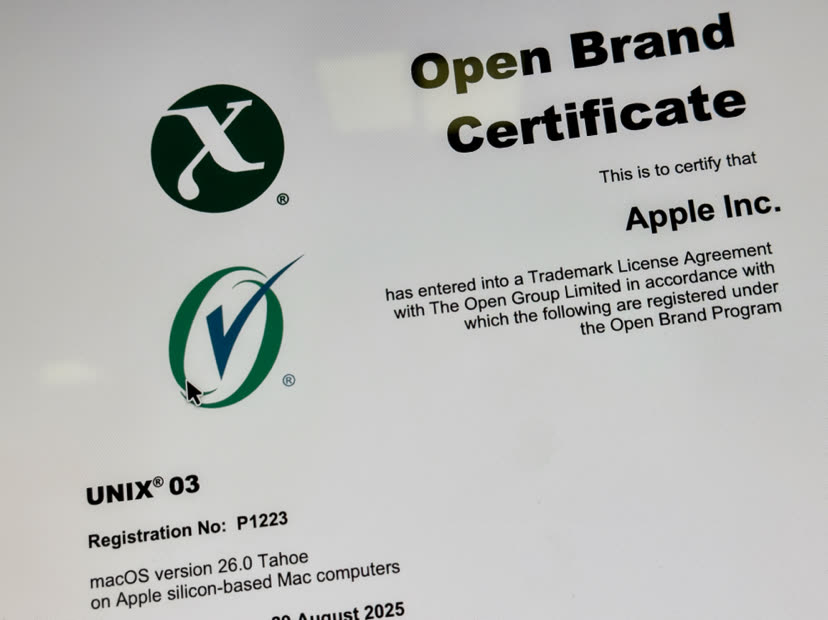 macOS Tahoe est un système certifié UNIX 03 - MacGeneration