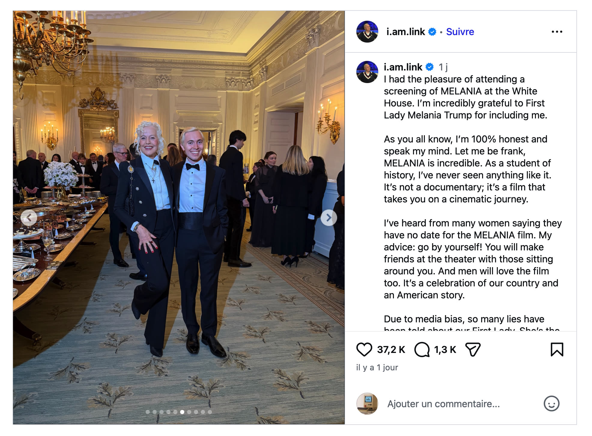 Tim Cook à la Maison-Blanche pour l’avant-première du film « Melania ...